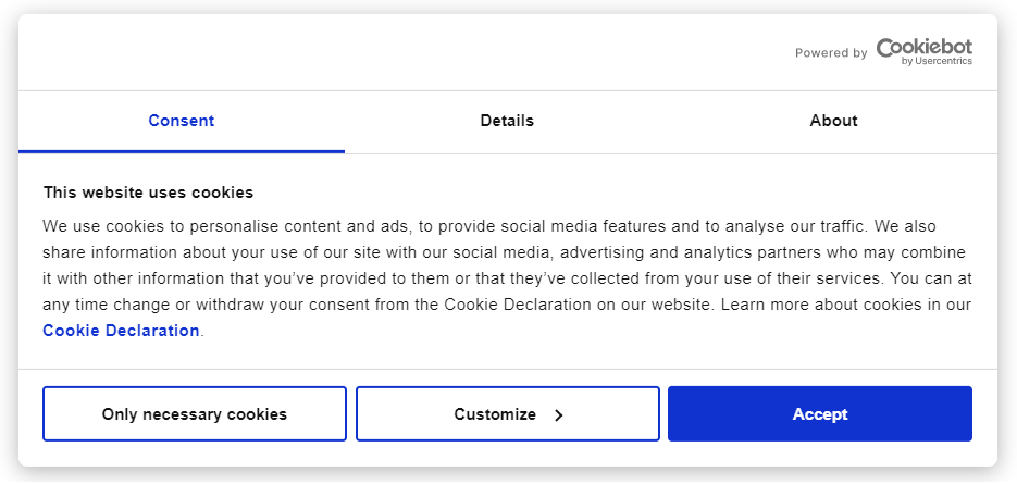 Cookiebot custom cookie banner